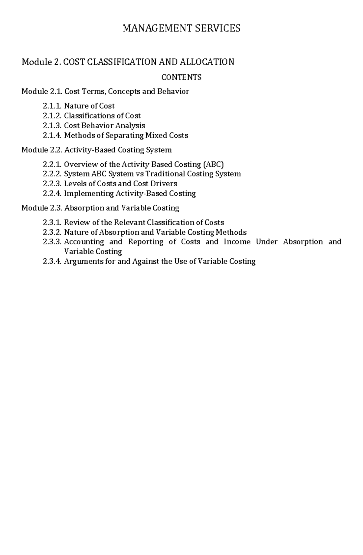 2025_MS Module 2: Cost Classification, Allocation, and ABC System Notes ...