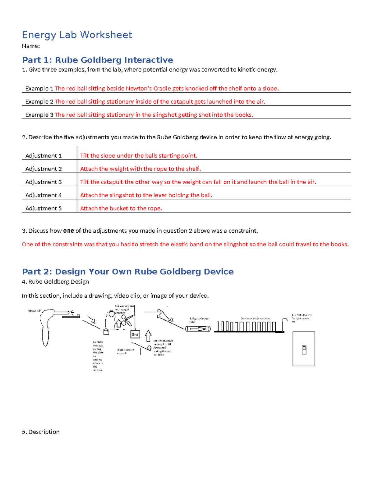 Energy Lab Worksheet: Exploring Potential and Kinetic Energy ...