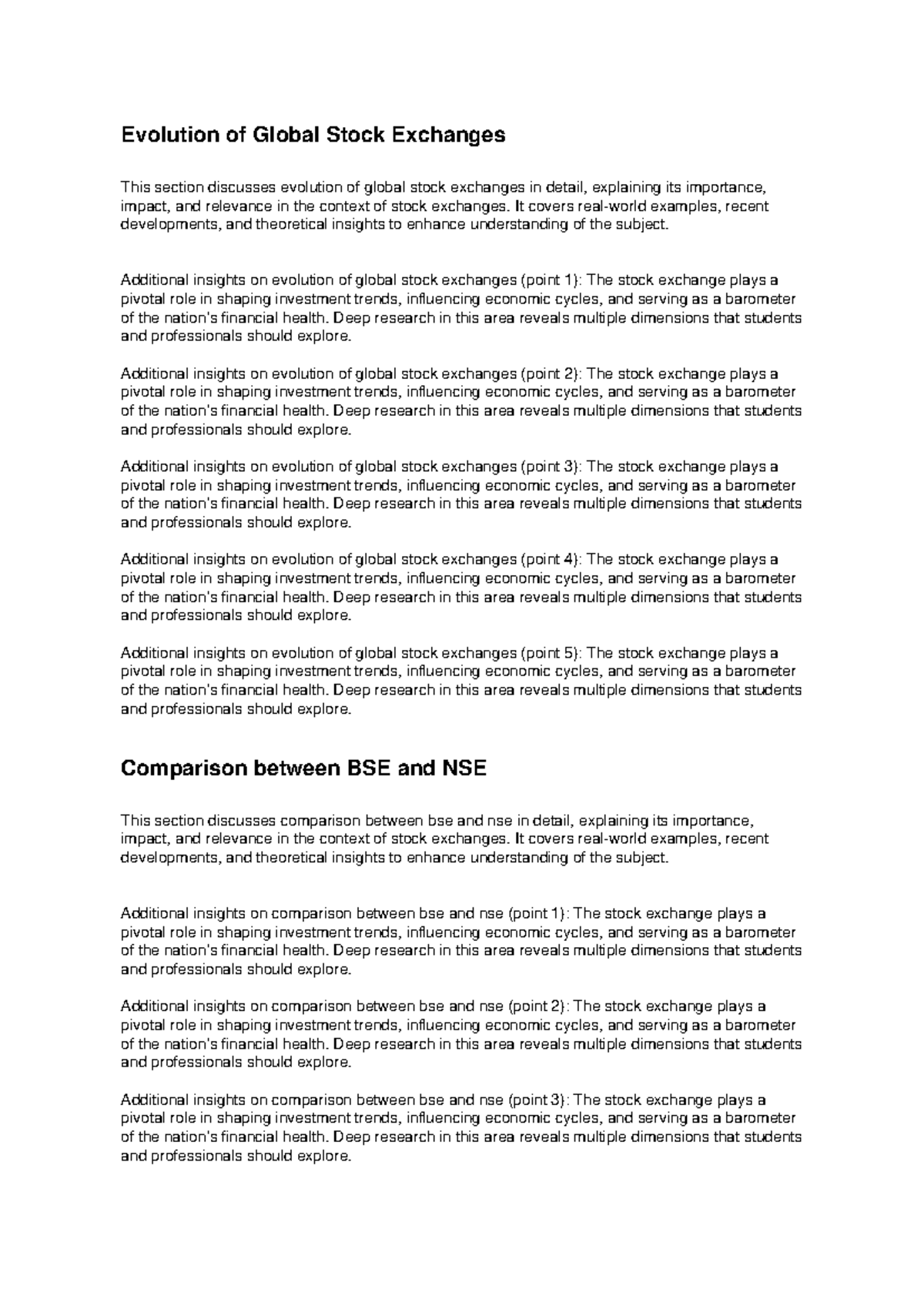 Stock Exchange Project: Evolution, Impact, and Future Insights - Studocu