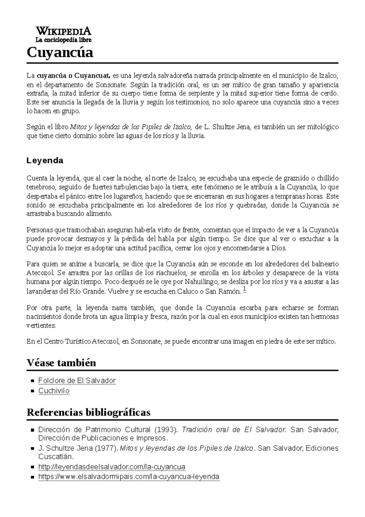 Leyenda de la Cuyancúa en El Salvador: Mitología y Tradición - Studocu