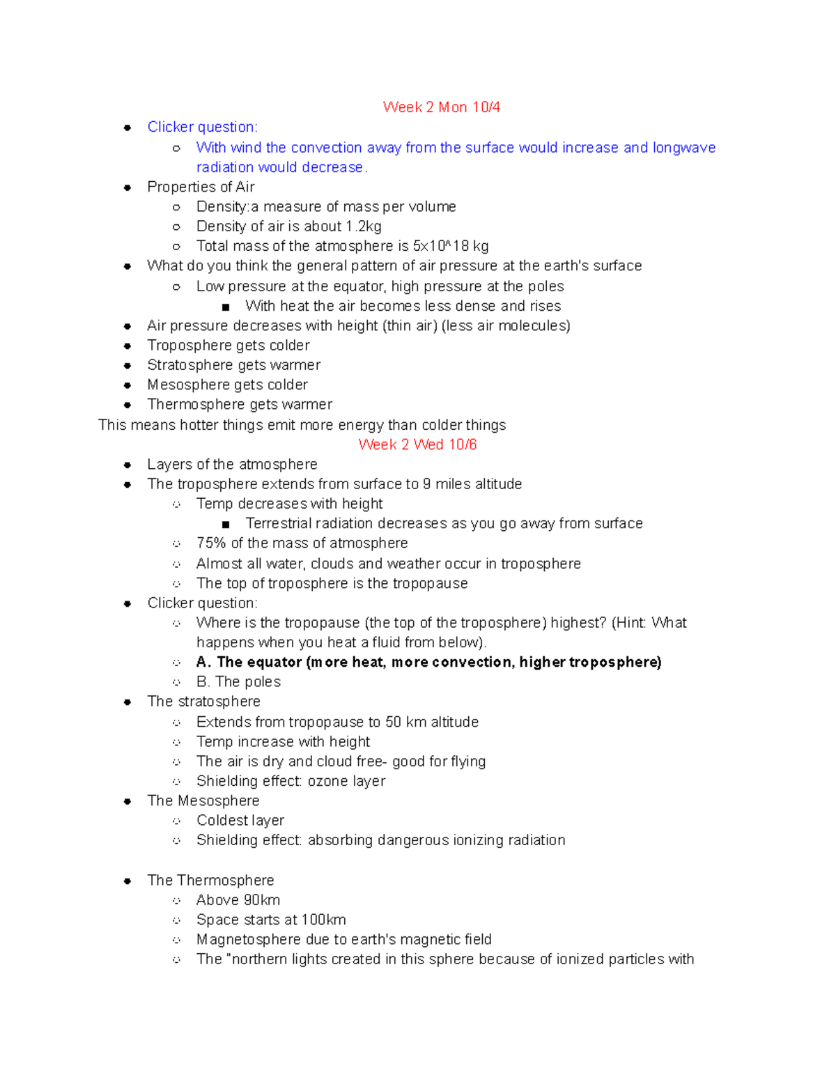 Geog 3 notes week 2 - Week 2 Mon 10/ Clicker question: With wind the ...