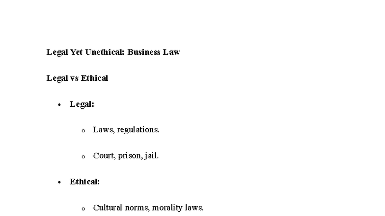 Legal vs. Ethical Issues in Business Law: A Critical Analysis - Studocu