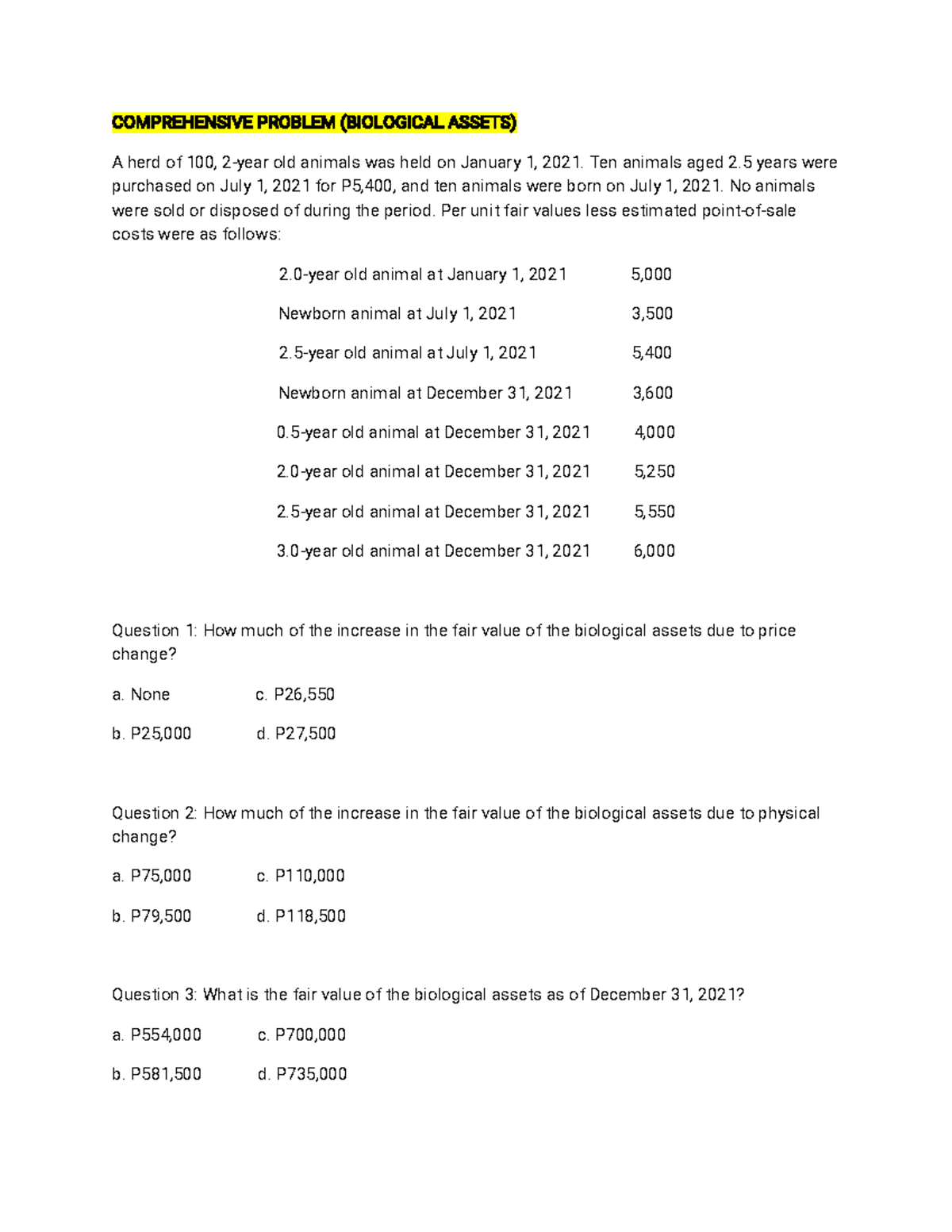 BA - Comprehensive Problem on Biological Assets Analysis - Studocu