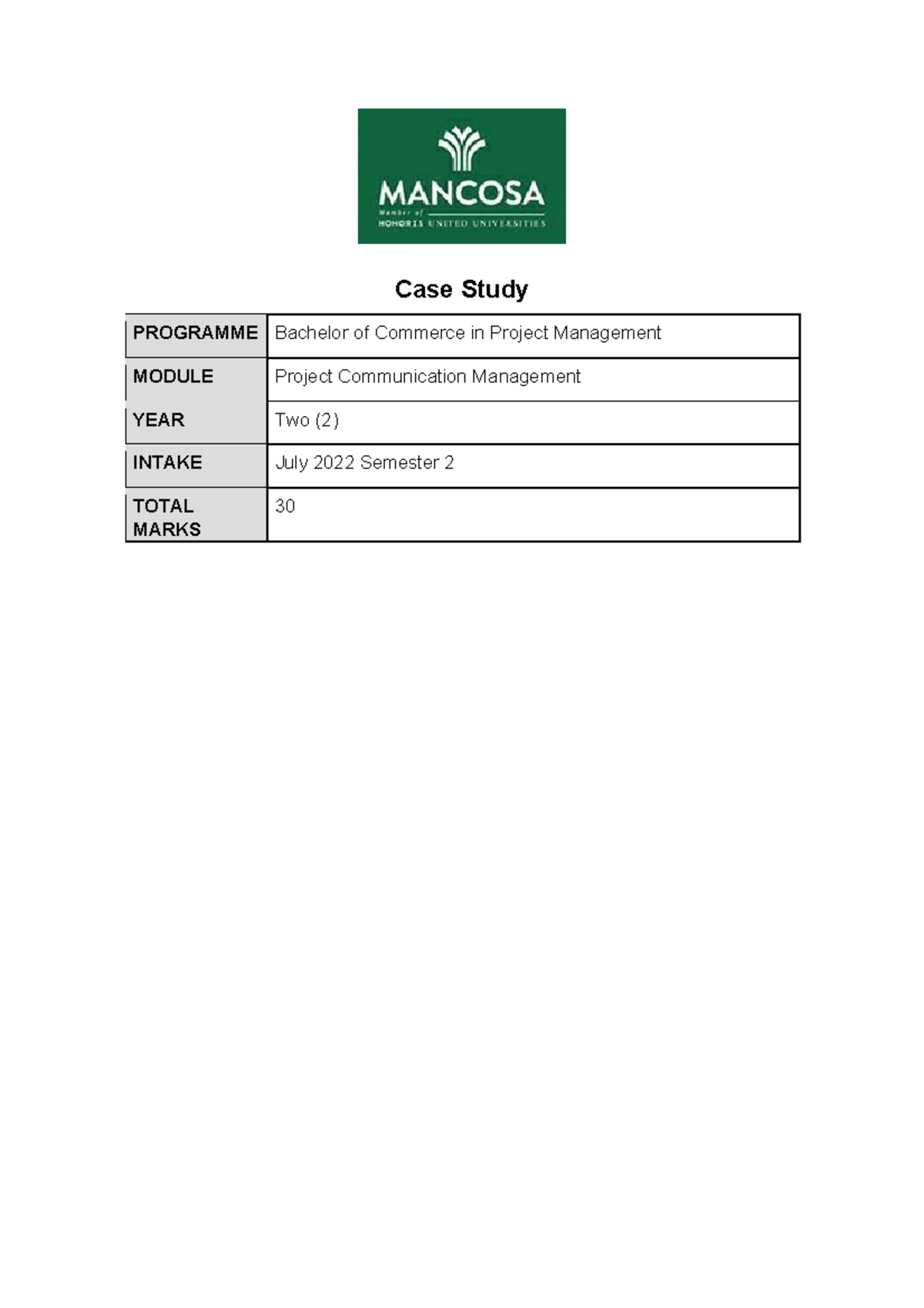 Cstudy Jul22 BPRM PCM6 Final Exam: Effective Project Communication ...