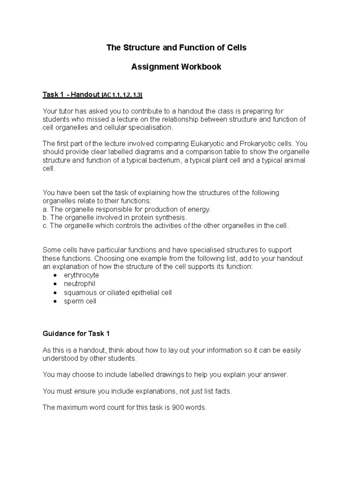 Unit 4 Workbook: Structure & Function of Cells Assignment Guide - Studocu