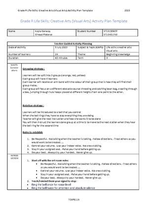 [Solved] CREATE a lesson plan for grade r term 3 life skills movement ...