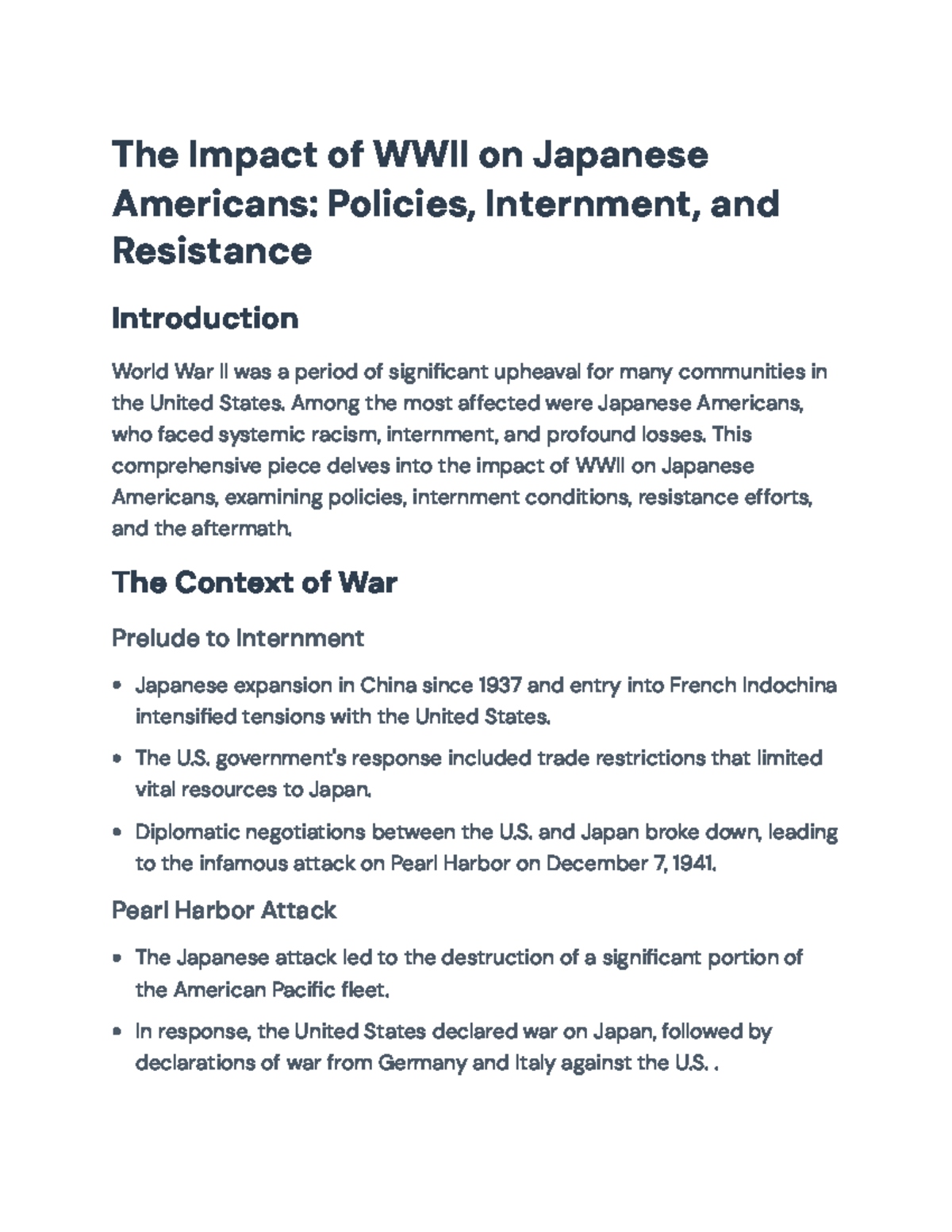 The Impact of WWII on Japanese Americans: Internment and Resistance ...