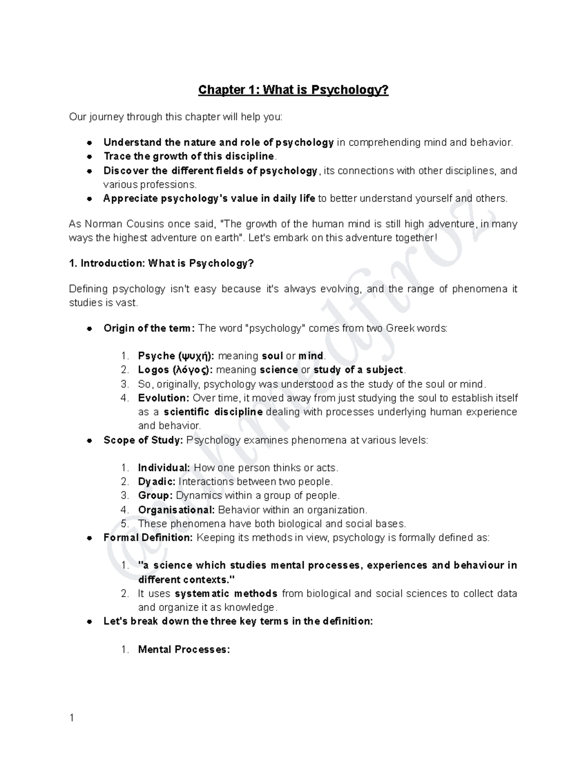 Chapter 1: Introduction to Psychology - Class 11 Notes - Studocu