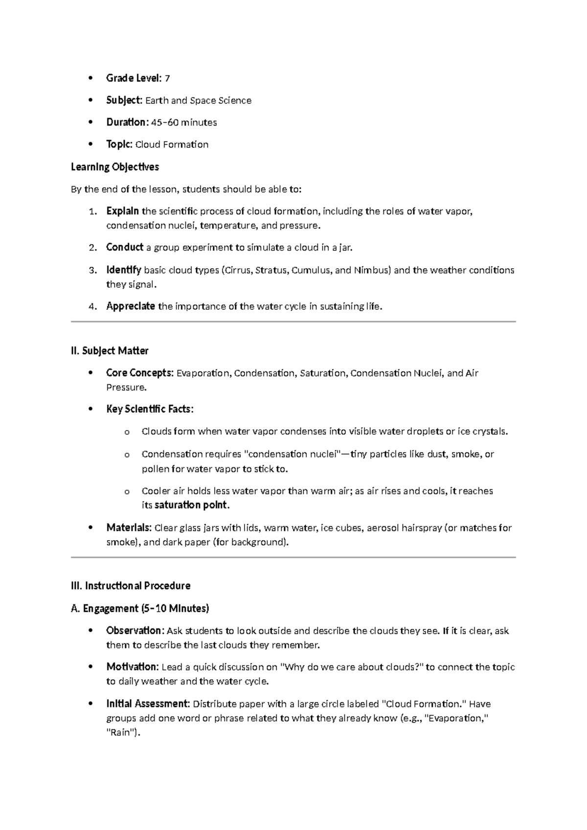 Cloud Formation - Earth and Space Science (Grade 7) Essay Notes - Studocu