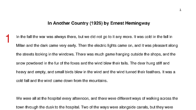 DAY 9: In Another Country - Ernest Hemingway Analysis - Studocu