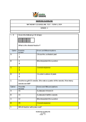 Grade 4 Term 3 2024 Baseline Test Edited - MATHEMATICS BASELINE TEST ...