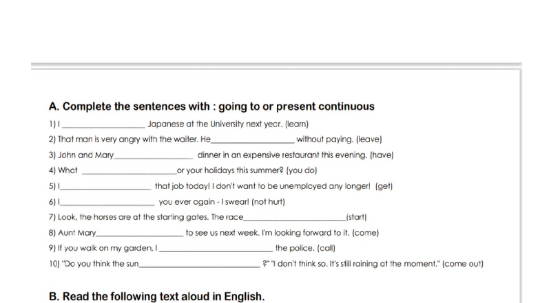A. English Grammar Practice: Going to vs Present Continuous - Studocu