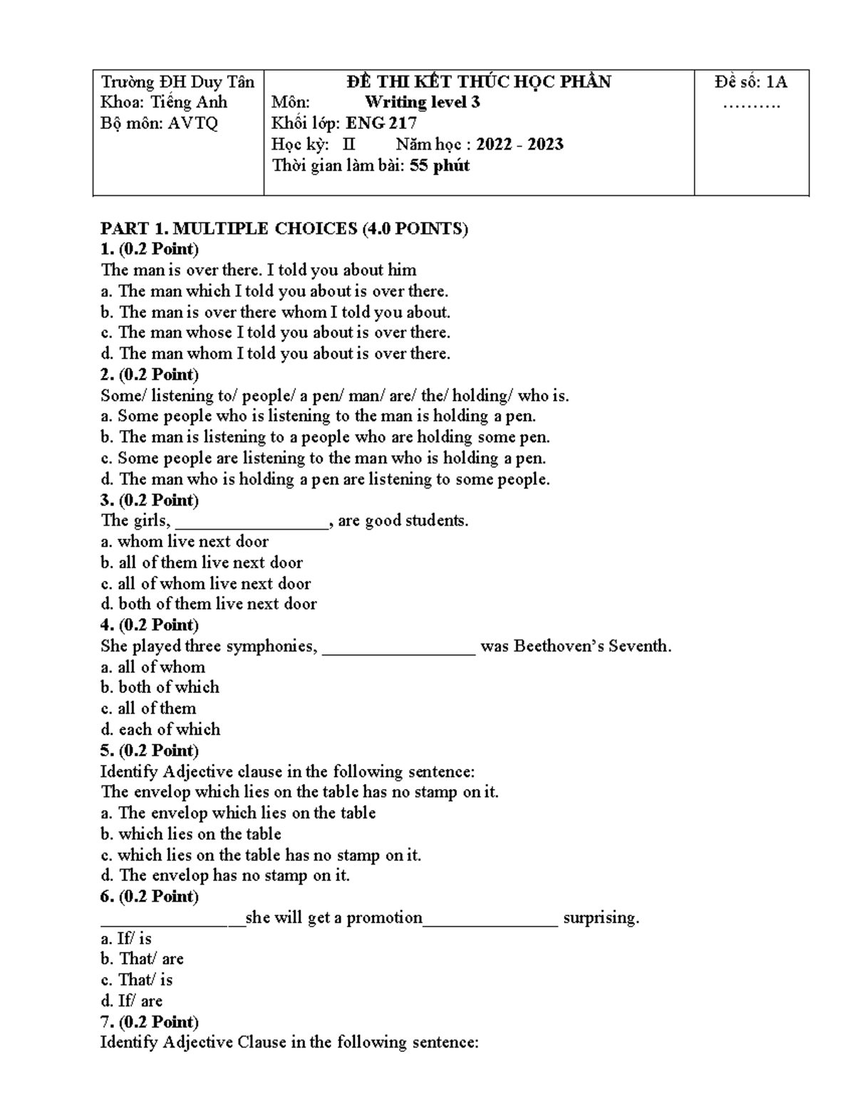 ENG 217 Final Exam Review - Writing Level 3 (2022-2023) - Studocu