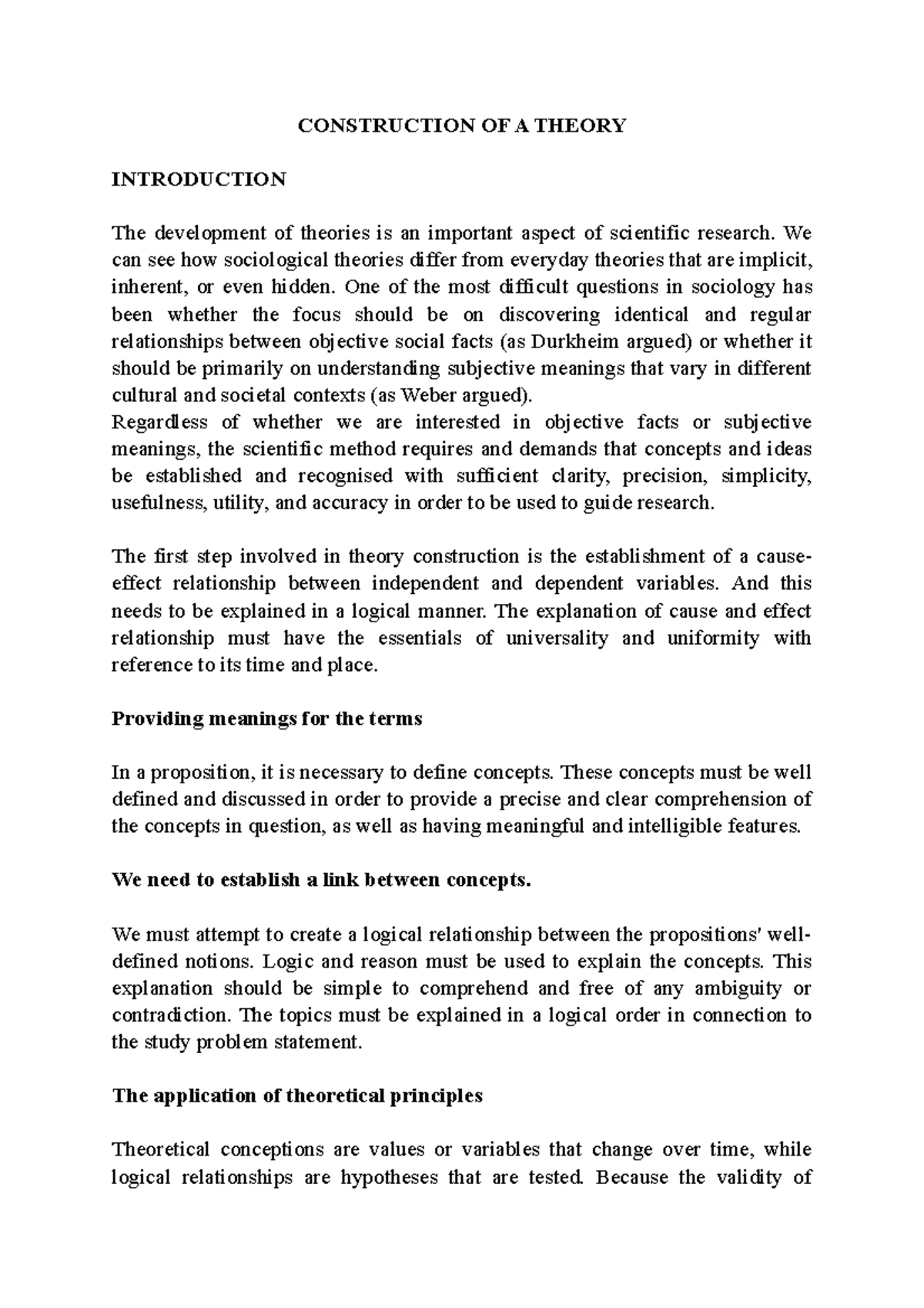 Construction OF A Theory - CONSTRUCTION OF A THEORY INTRODUCTION The ...