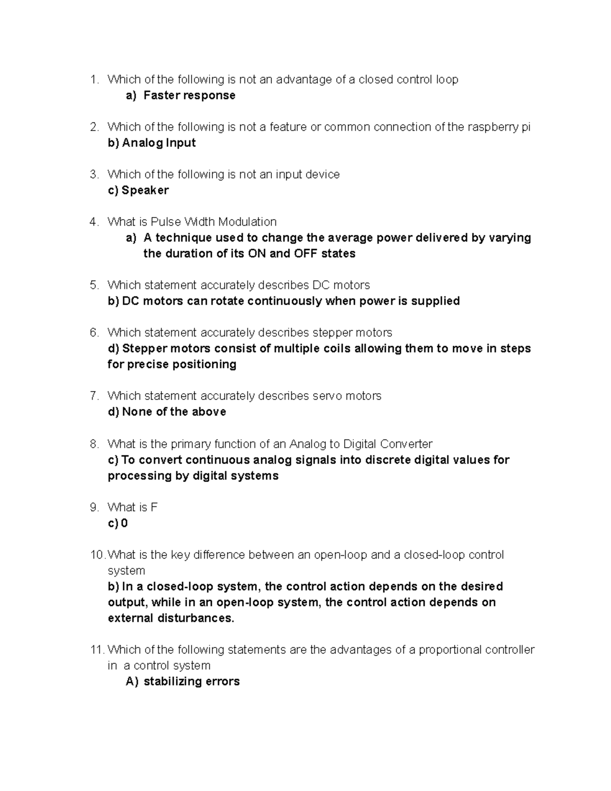Mechatronics MECH 101 Final Exam Answer Key - Studocu