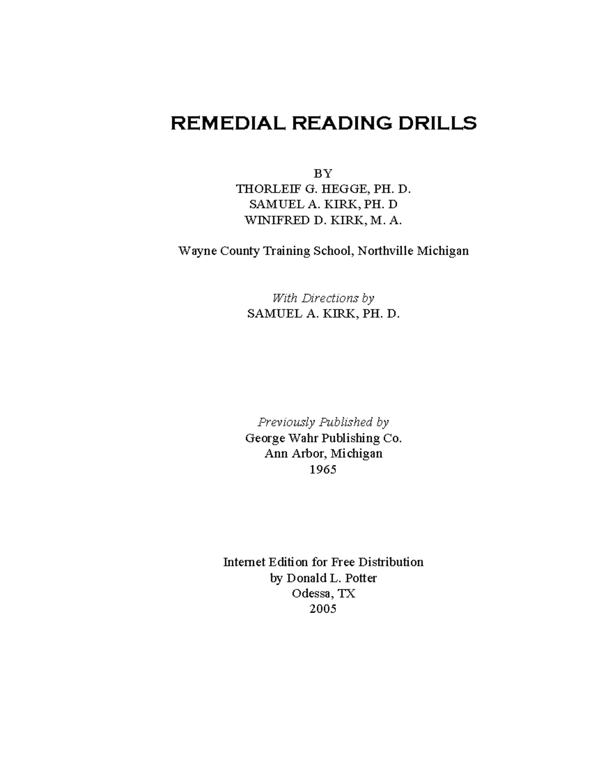 Remedial Reading Drills: Techniques and Instructions for Effective ...