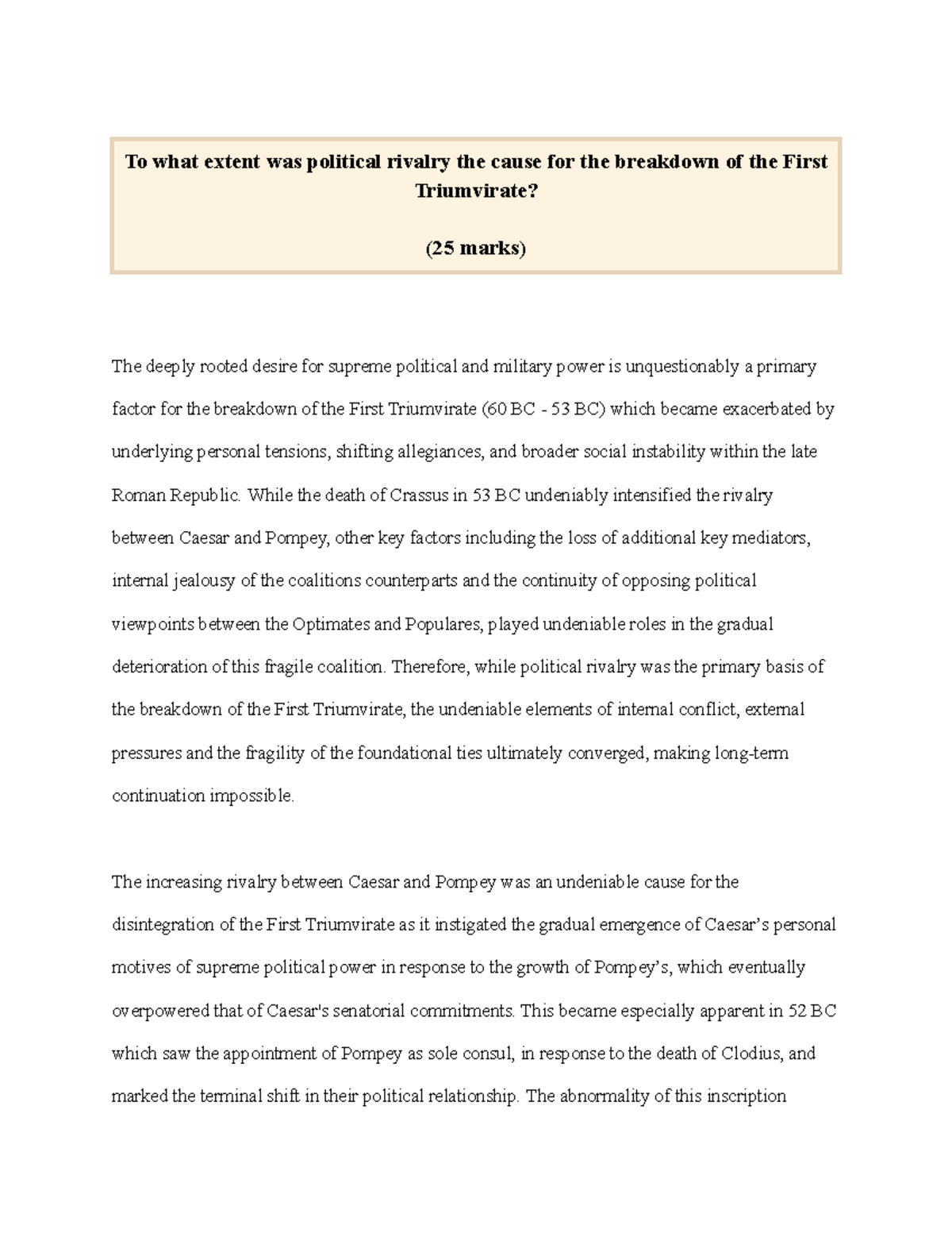 Political Rivalry and the Breakdown of the First Triumvirate: An ...