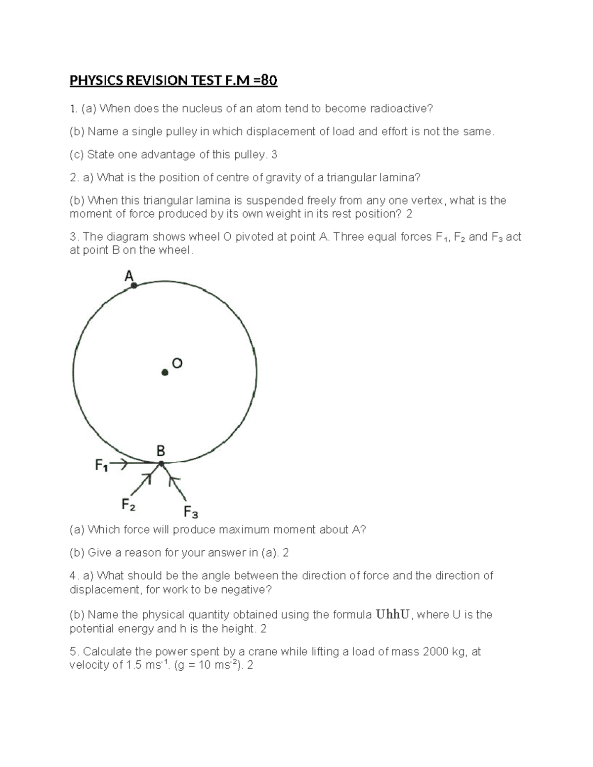 Physics Revision Test ICSE Class X: Key Concepts and Questions - Studocu