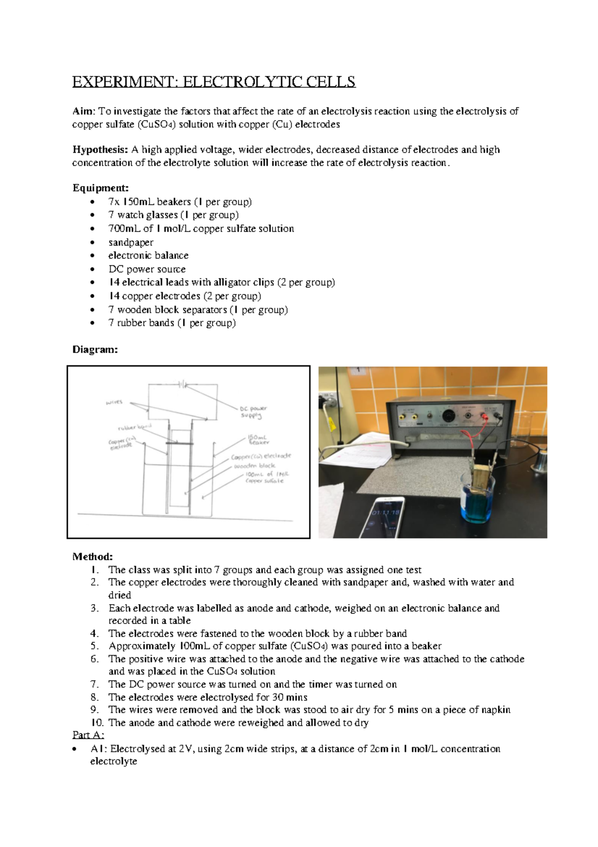 Experiment- Electrolytic Cells - EXPERIMENT: ELECTROLYTIC CELLS Aim: To ...