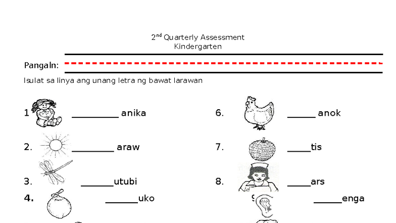 2nd Quarterly Assessment - Kindergarten Activities - Studocu