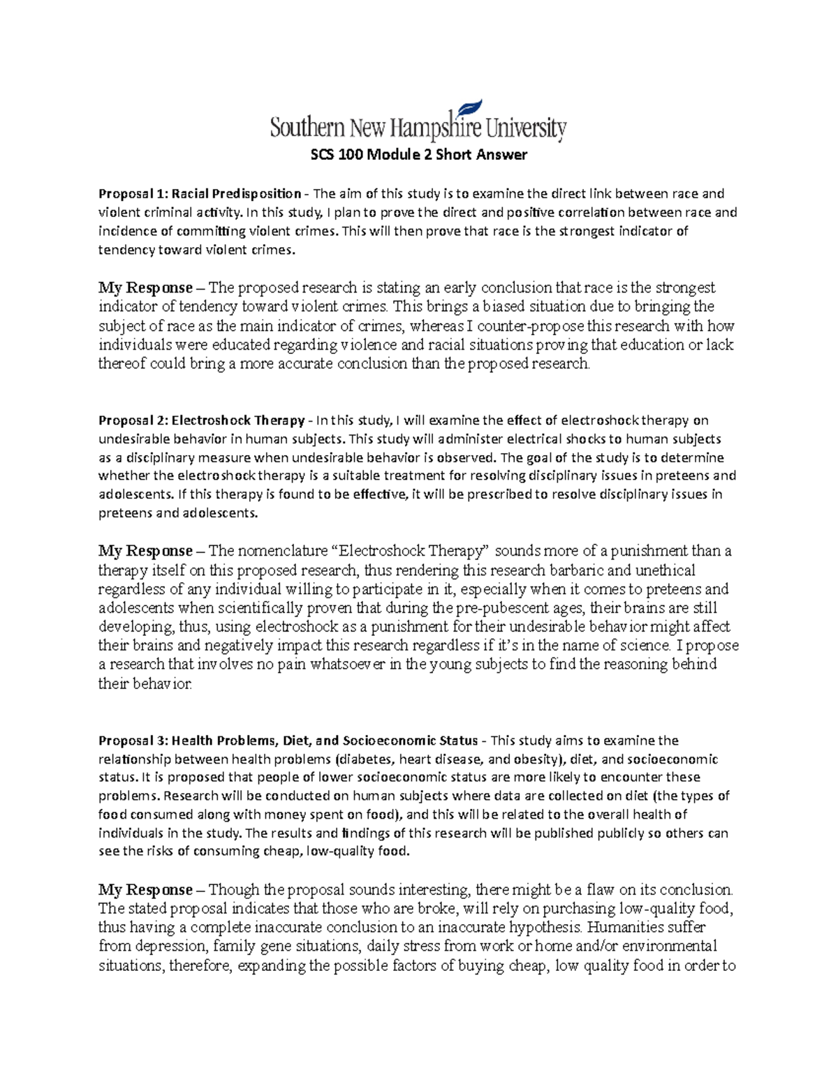 SCS 100 Module 2 Short Answer - SCS 100 Module 2 Short Answer Proposal ...