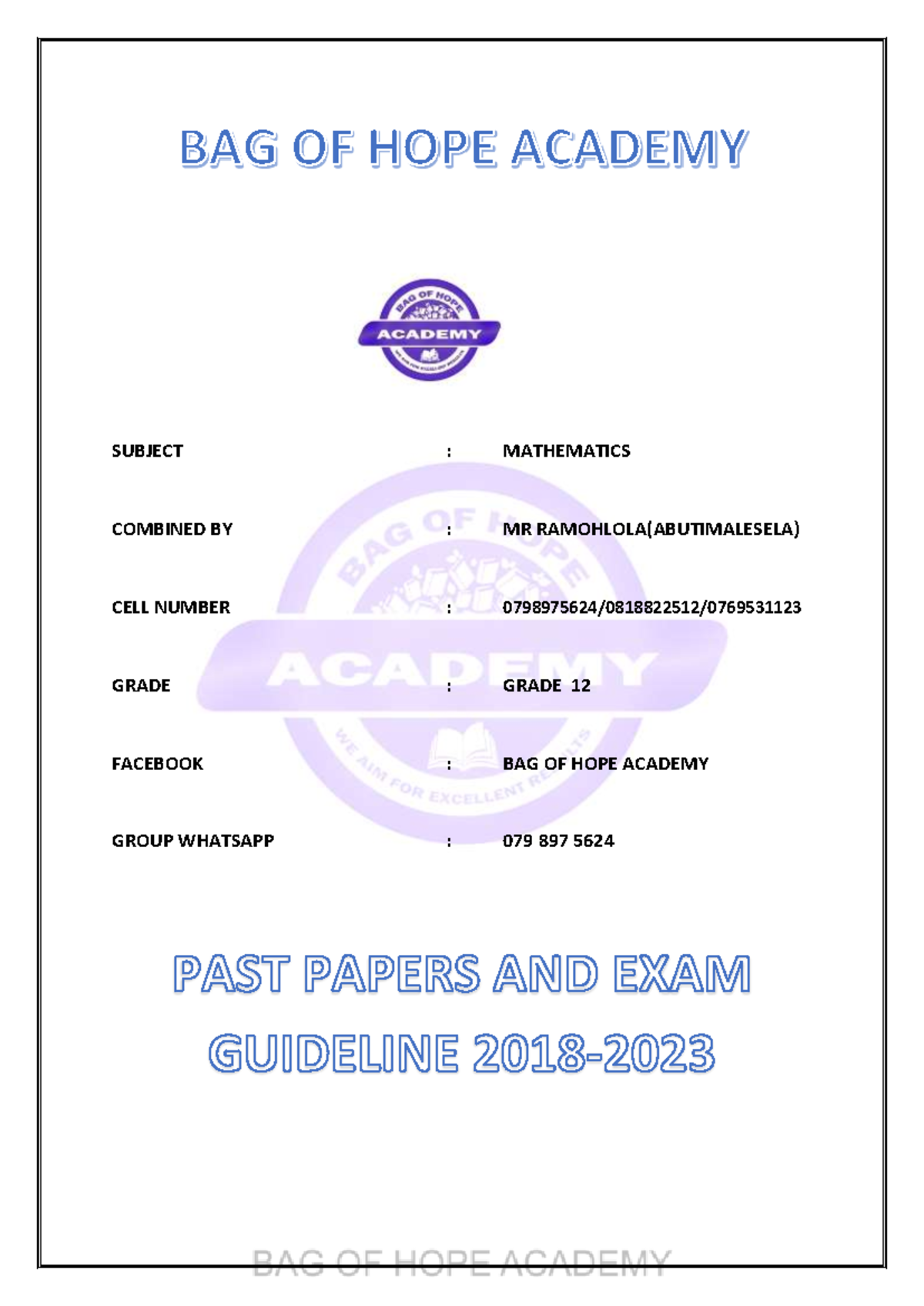 Mathematics P1 Examination Guidelines for Grade 12 (2021) - Studocu