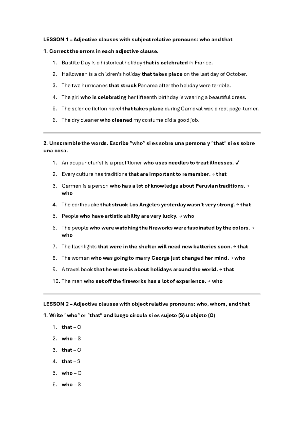 LECCIÓN 7 Adjective Clauses: Subject & Object Relative Pronouns - Studocu