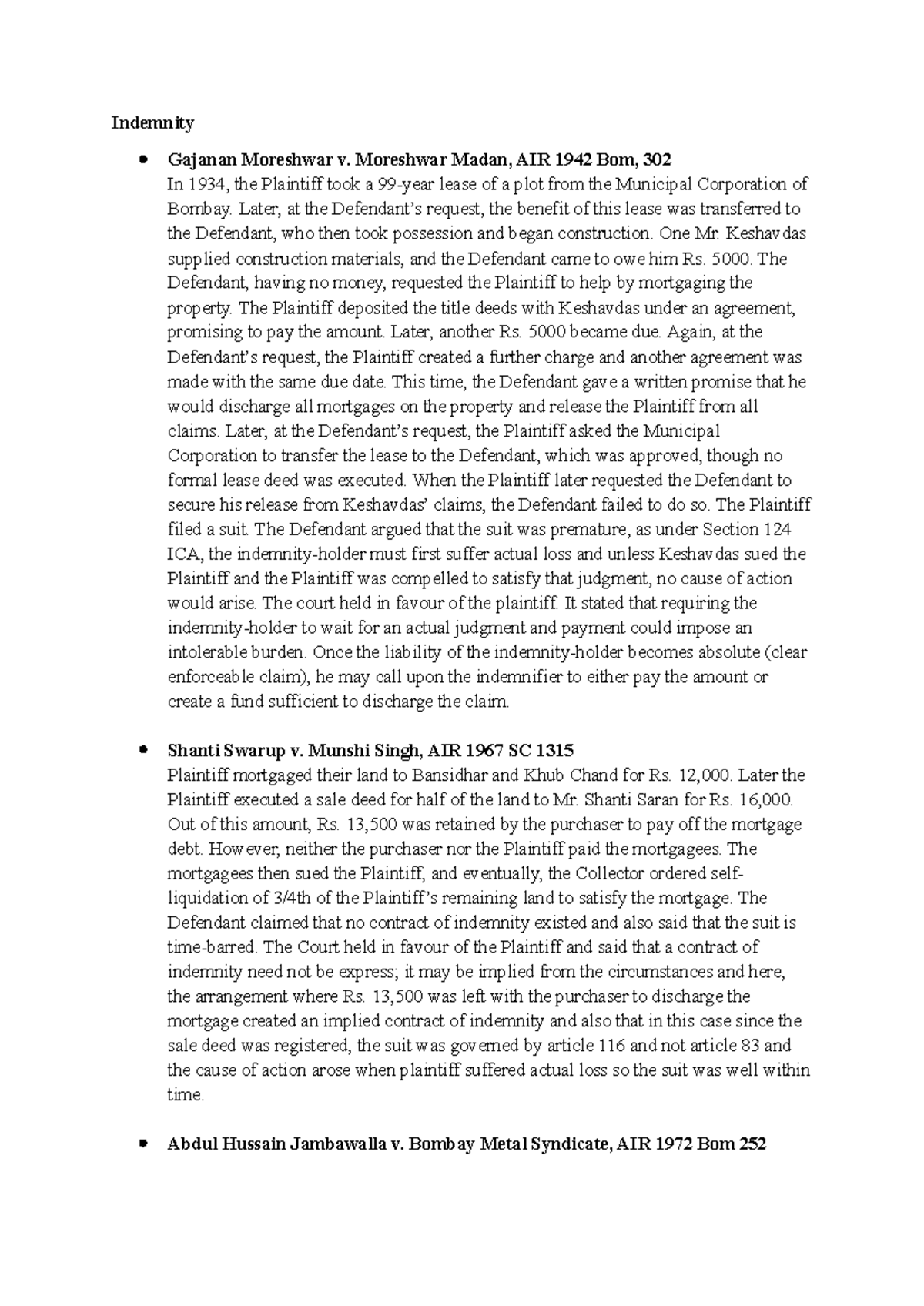 Case List on Contracts: Key Judgments and Principles - Studocu