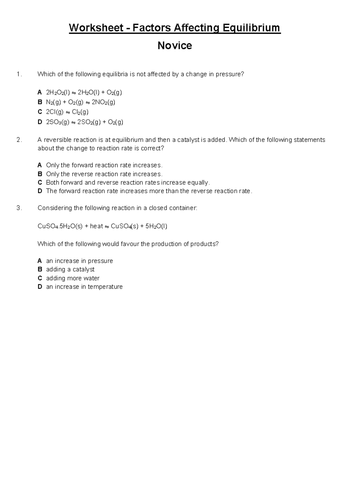Module 5 Worksheet: Factors Affecting Equilibrium Insights (2021) - Studocu