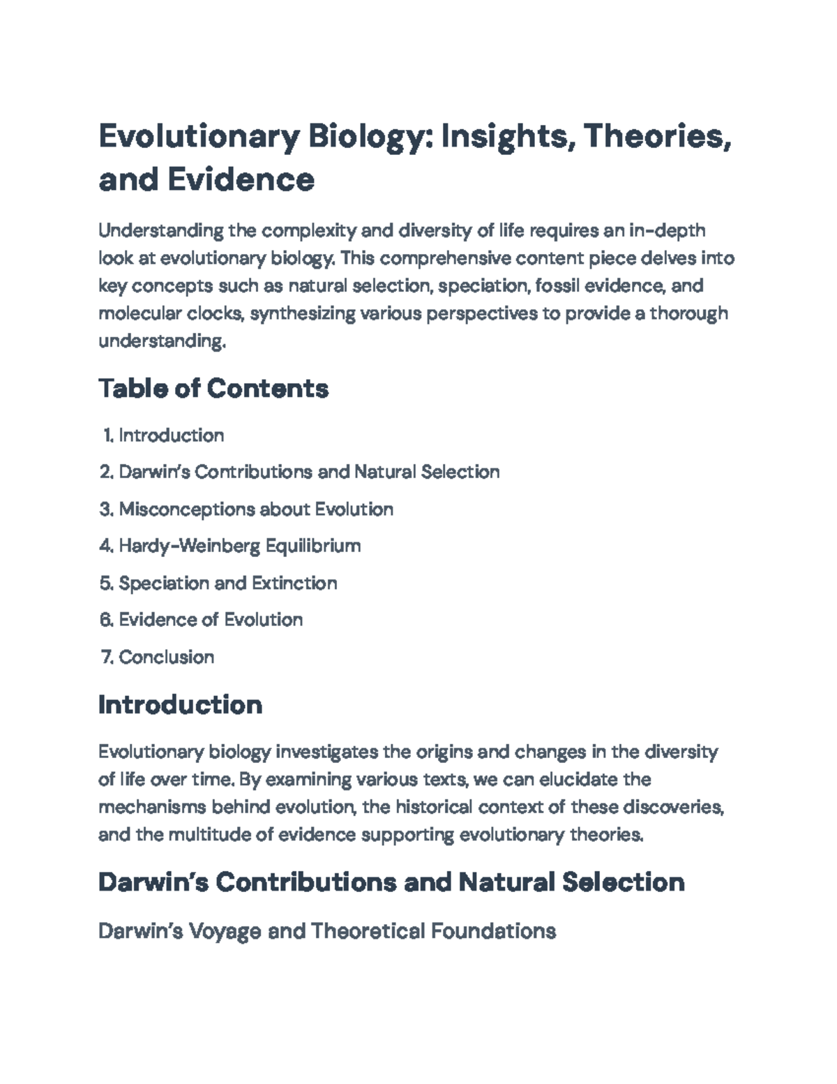 Evolutionary Biology: Key Insights and Concepts Overview (BIO 101 ...