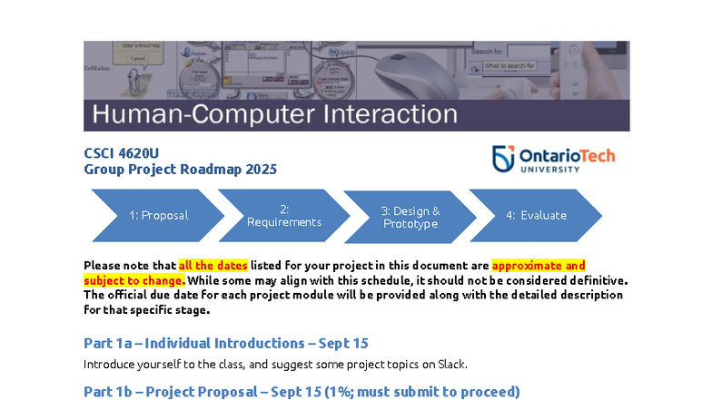 CSCI 4620U Group Project Roadmap: Proposal to Evaluation Steps - Studocu