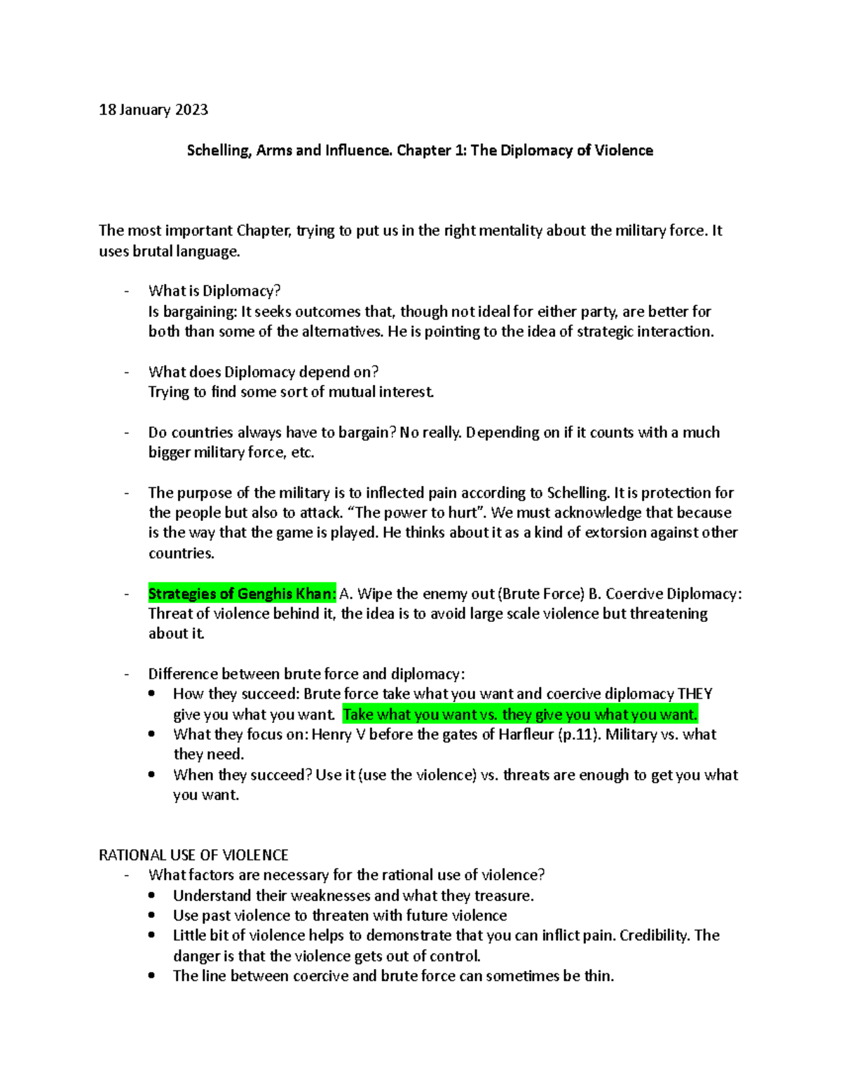 Statecraft: Diplomacy of Violence - Insights from Chapter 1 - Studocu