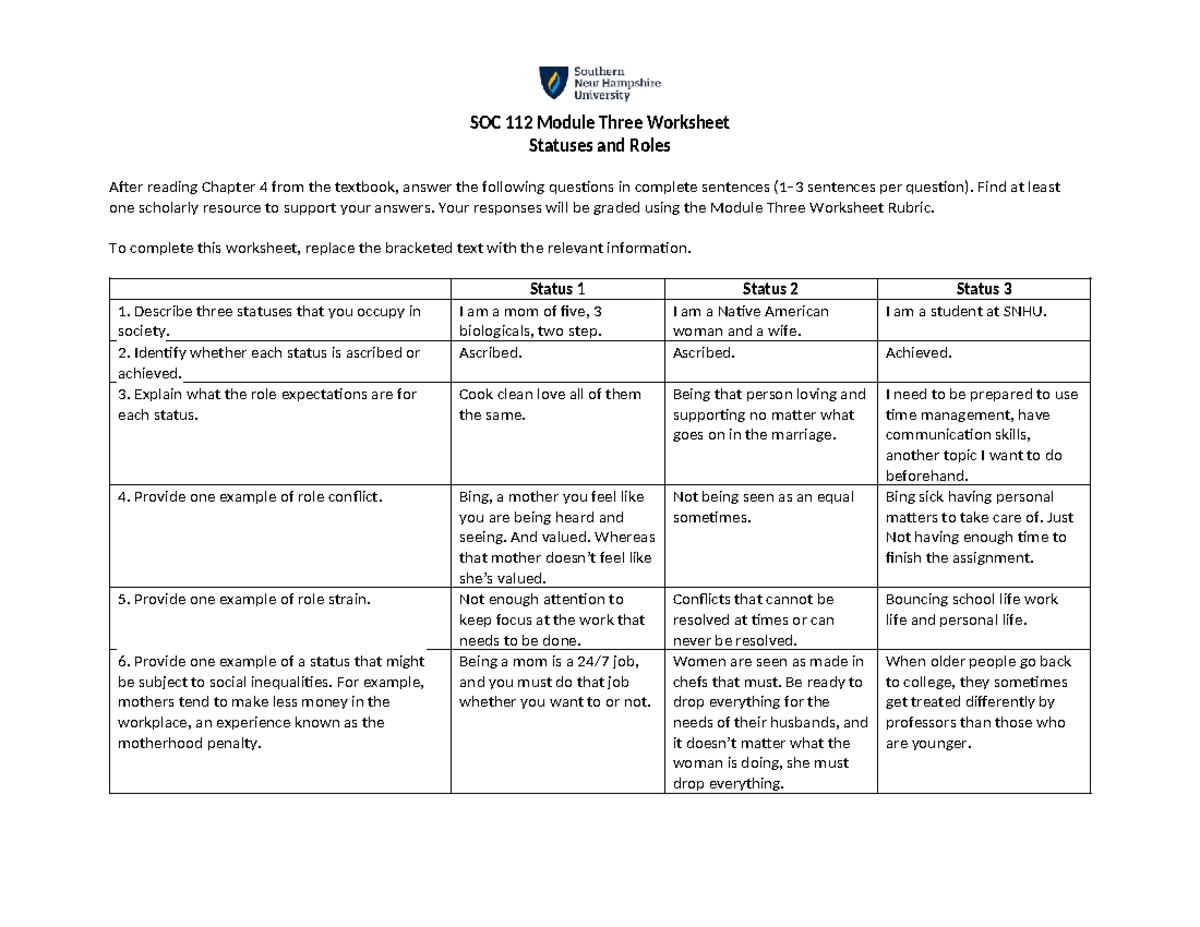 SOC 112 Module Three Worksheet - SOC 112 Module Three Worksheet ...