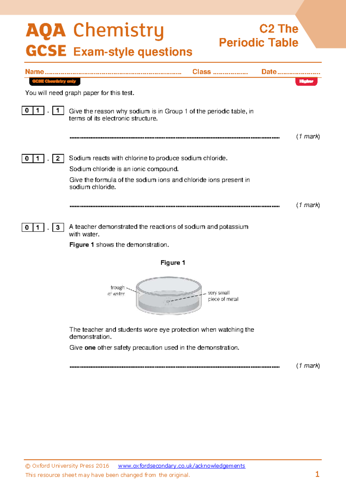 C2 The Periodic Table - Test Questions and Answers - Studocu