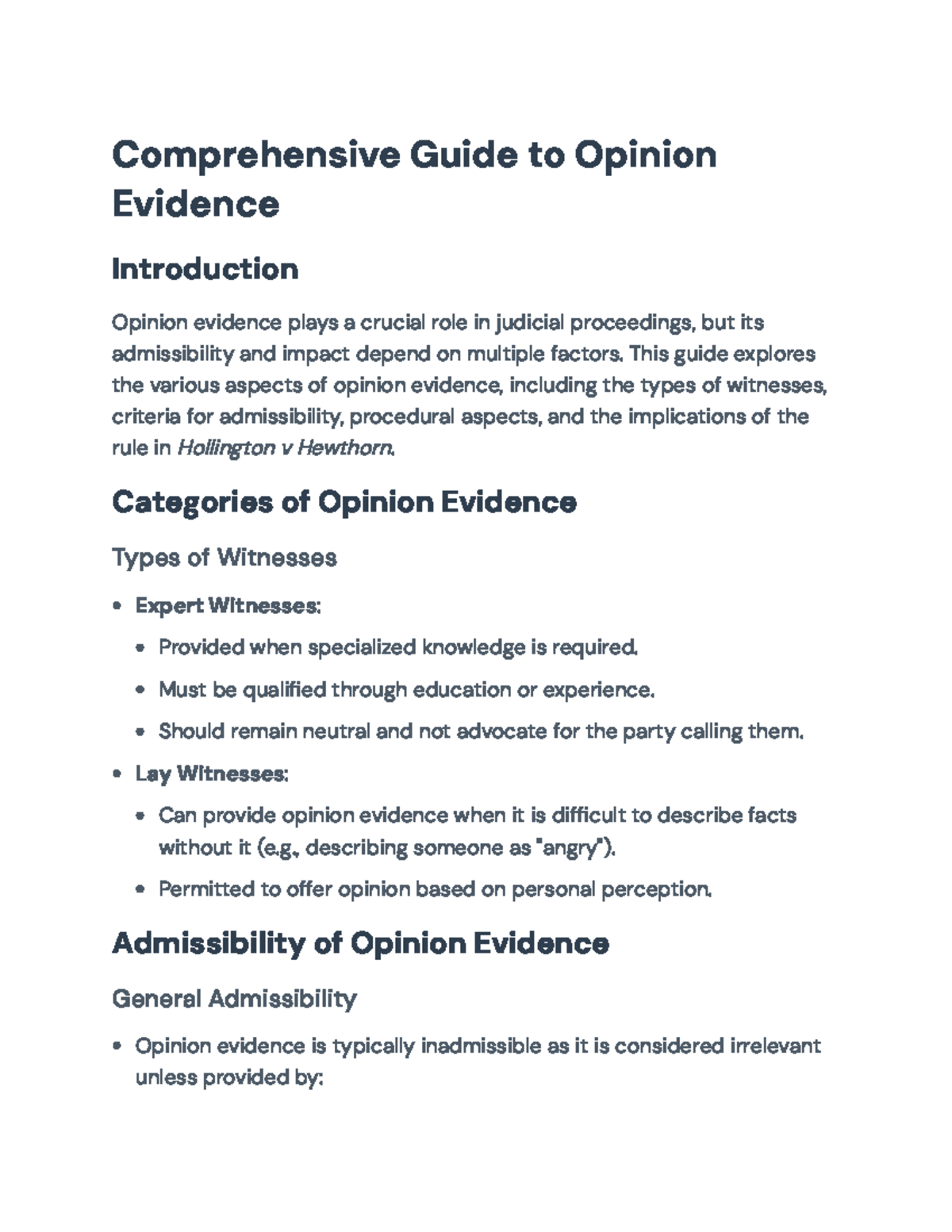 Guide to Opinion Evidence in Judicial Proceedings (Course Code: LAW 101 ...
