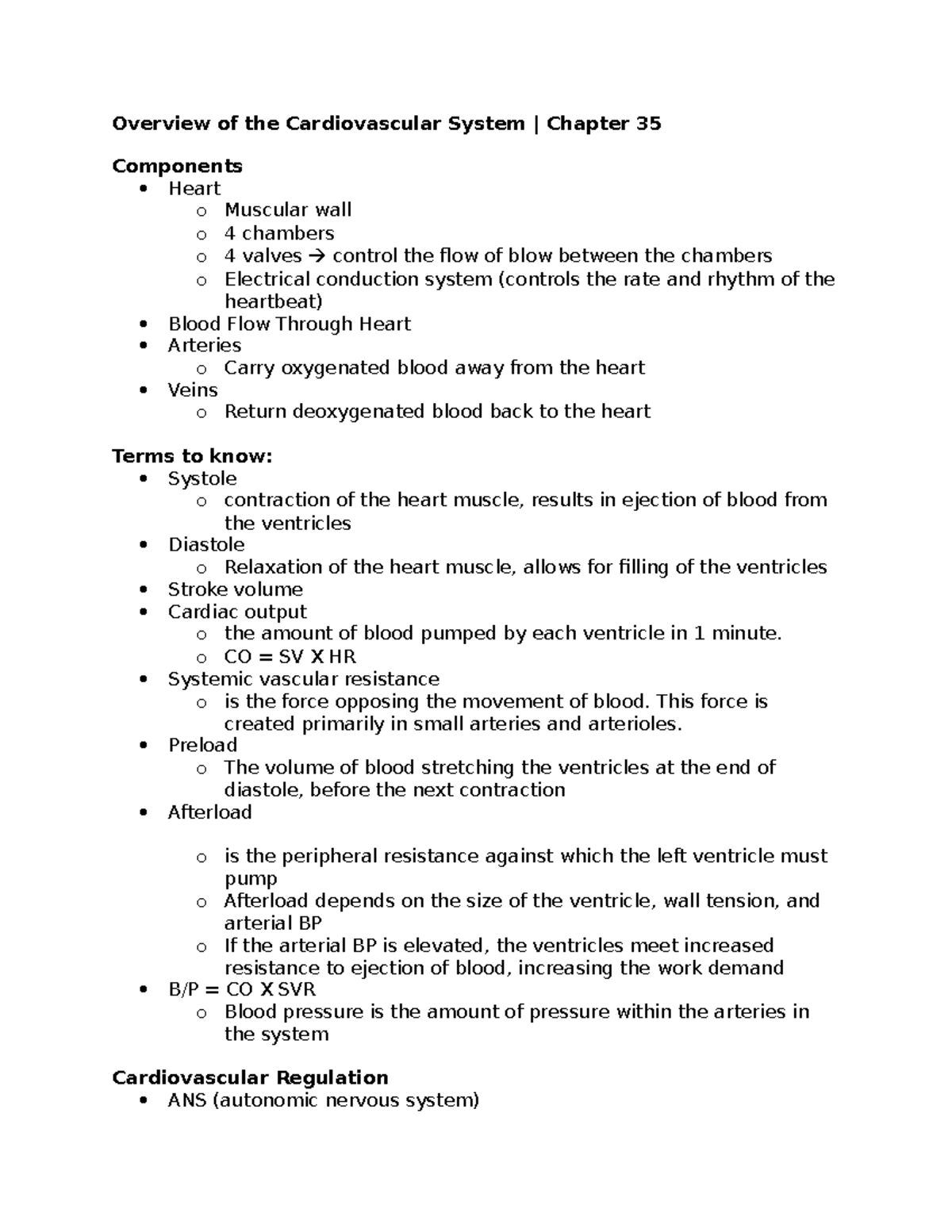 N308 Cardiovascular System Overview: Key Concepts for Exam II - Studocu