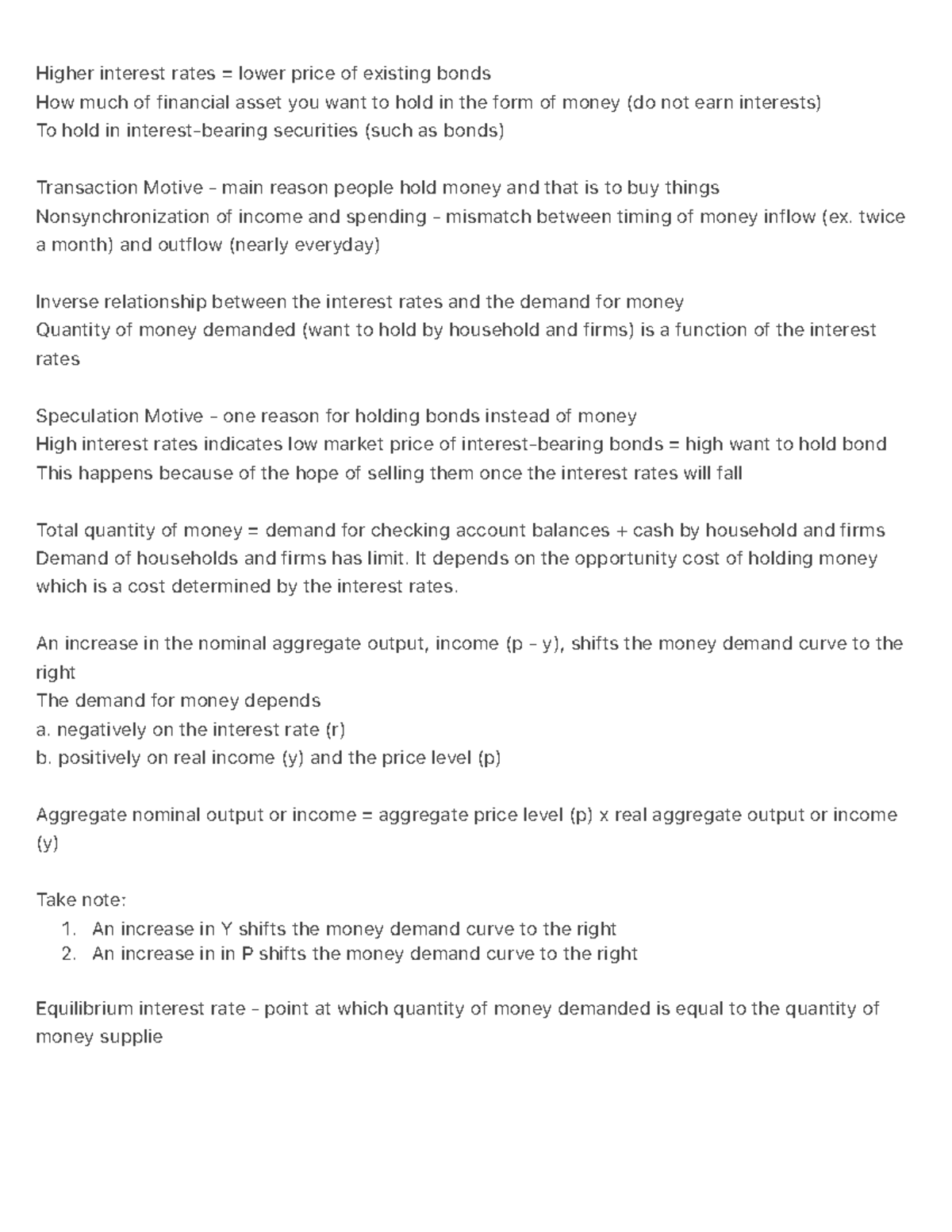 Econ 101: Money Demand and Interest Rates Analysis Notes - Studocu