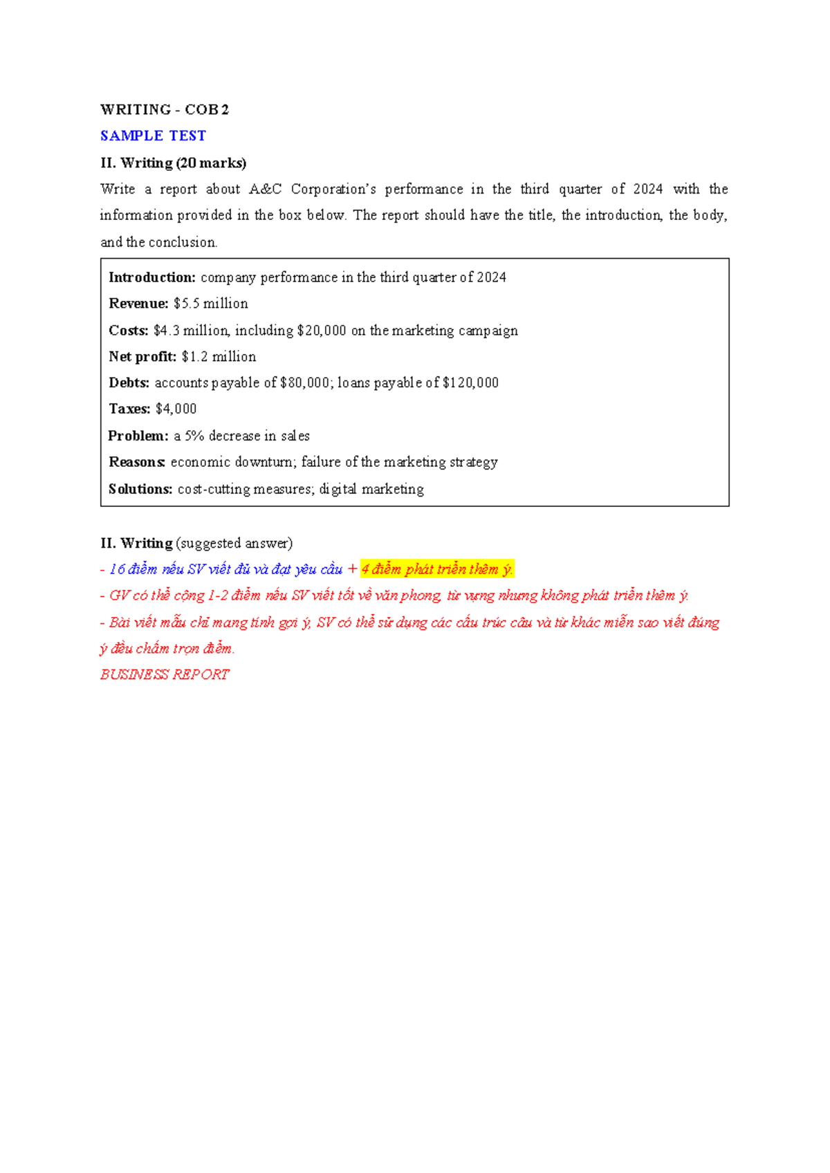 Performance Report Q3 2024 - COB 2 Sample Test II - Studocu