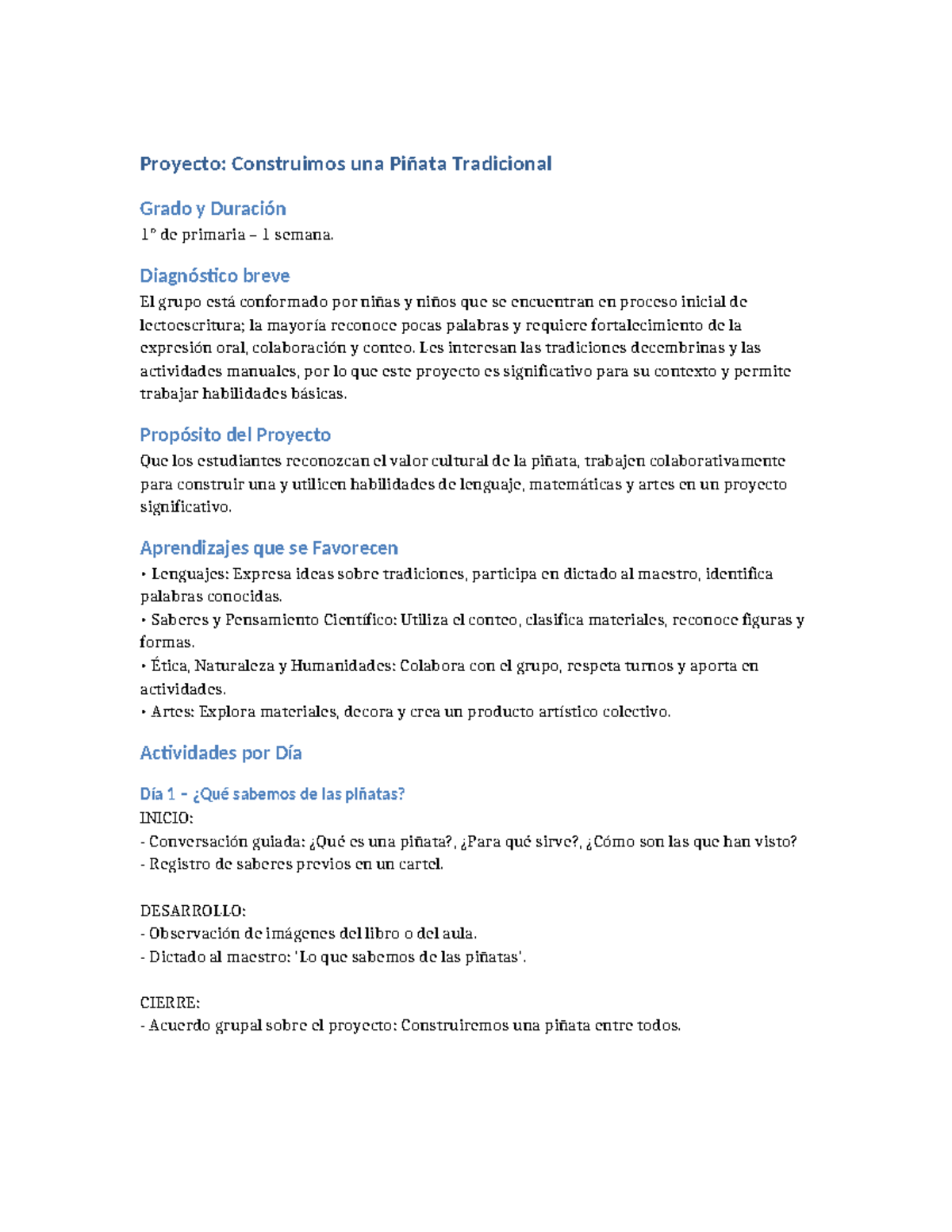 Proyecto: Construcción de una Piñata Tradicional - Primaria 1 Semana ...