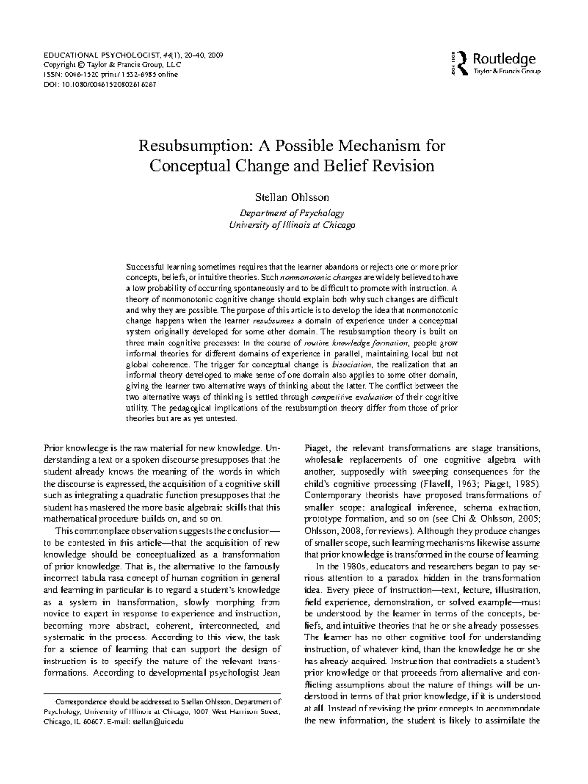 EDUCATIONAL PSYCHOLOGIST: Resubsumption Theory & Conceptual Change ...