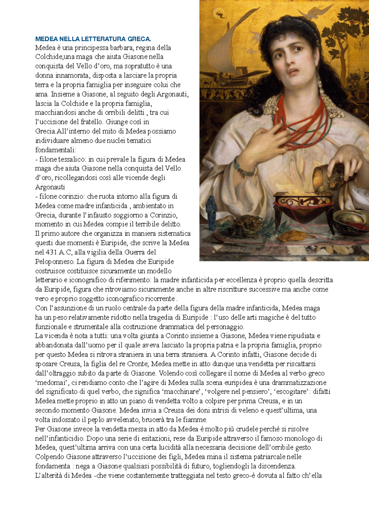 "Medea: Tematiche e Interpretazioni nella Letteratura Greca" - Studocu