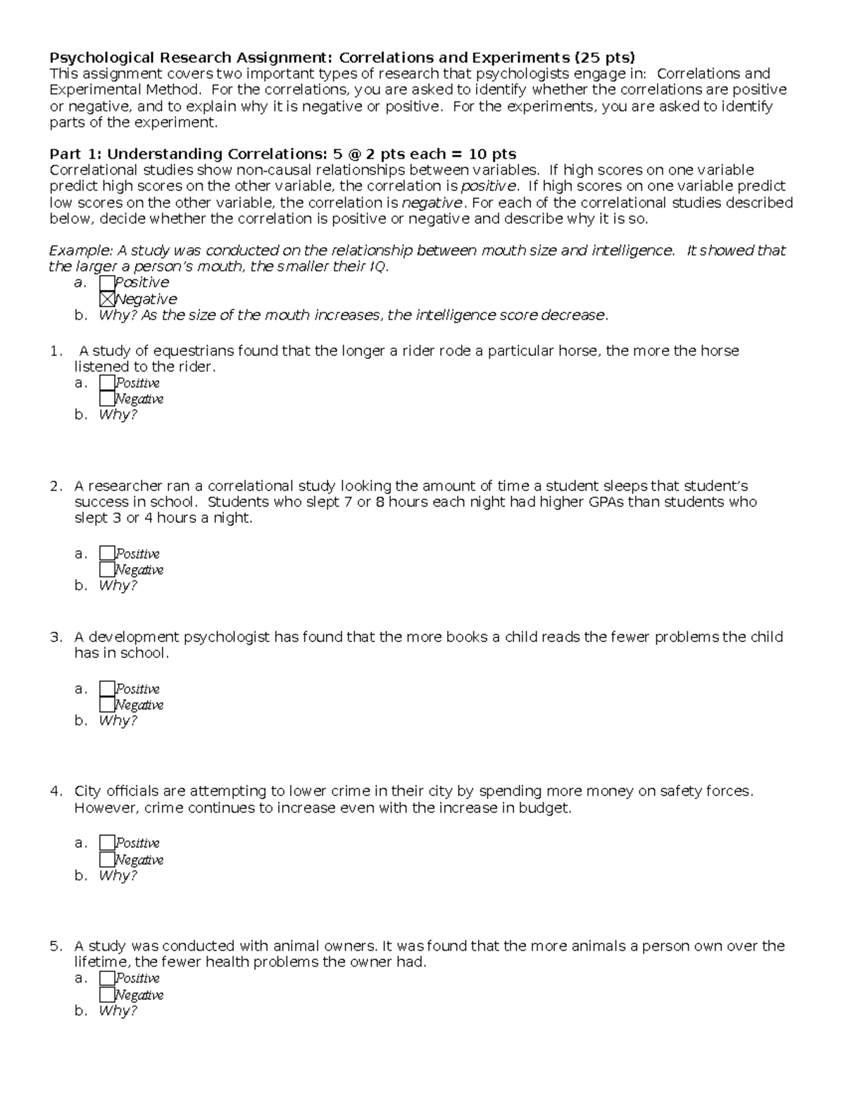 Psychological Research Assignment - For the correlations, you are asked ...
