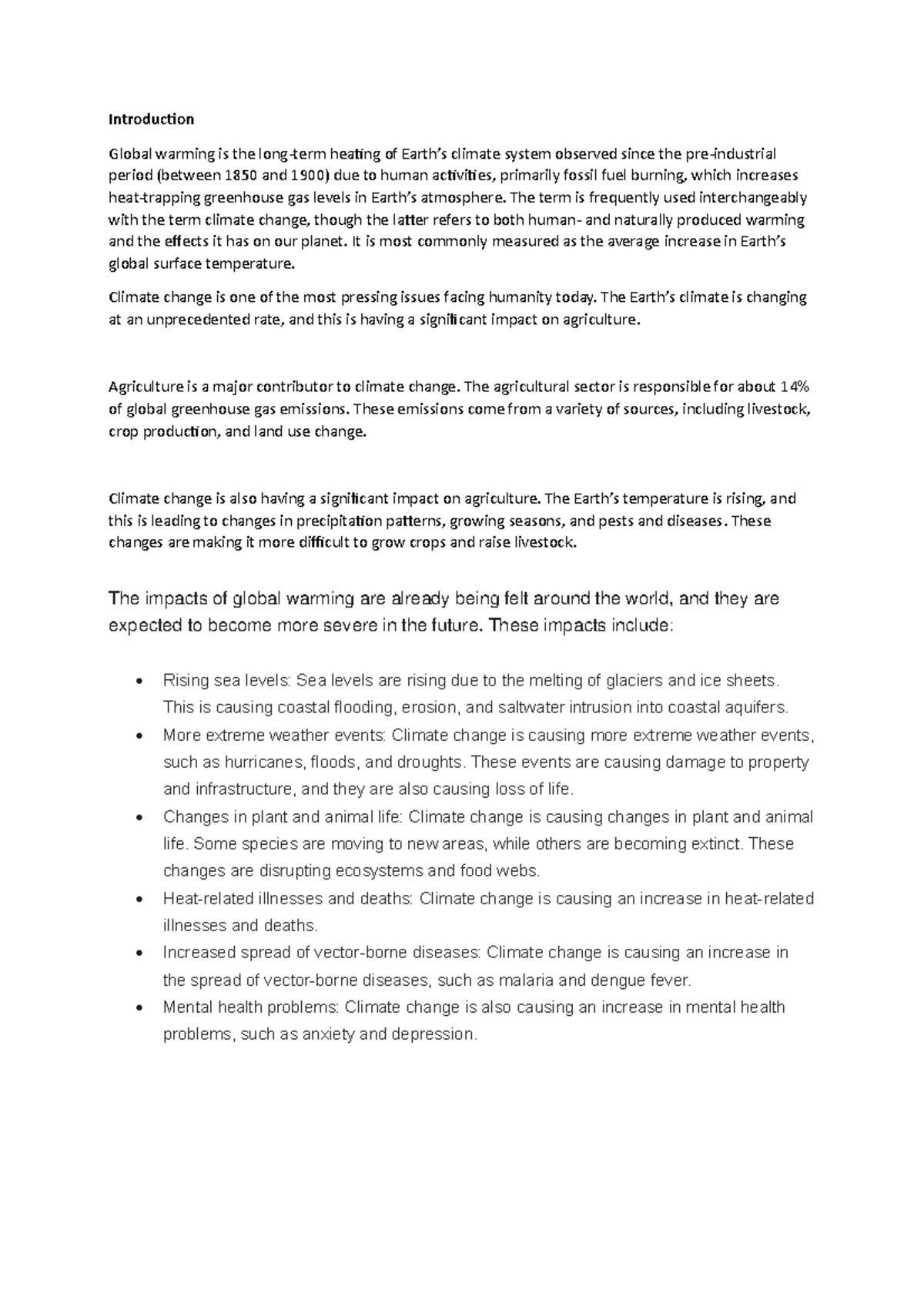 ENVI 101 - Notes on Global Warming and Agriculture Impact Analysis ...