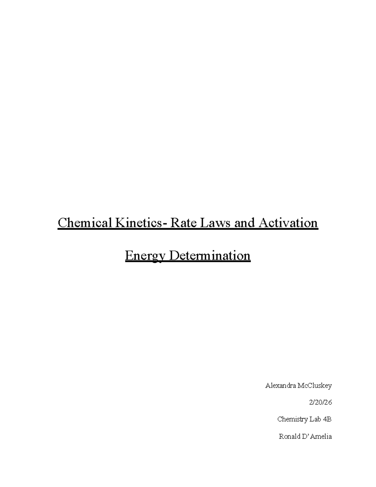 Chemistry Lab 4B: Rate Laws & Activation Energy Analysis - Studocu