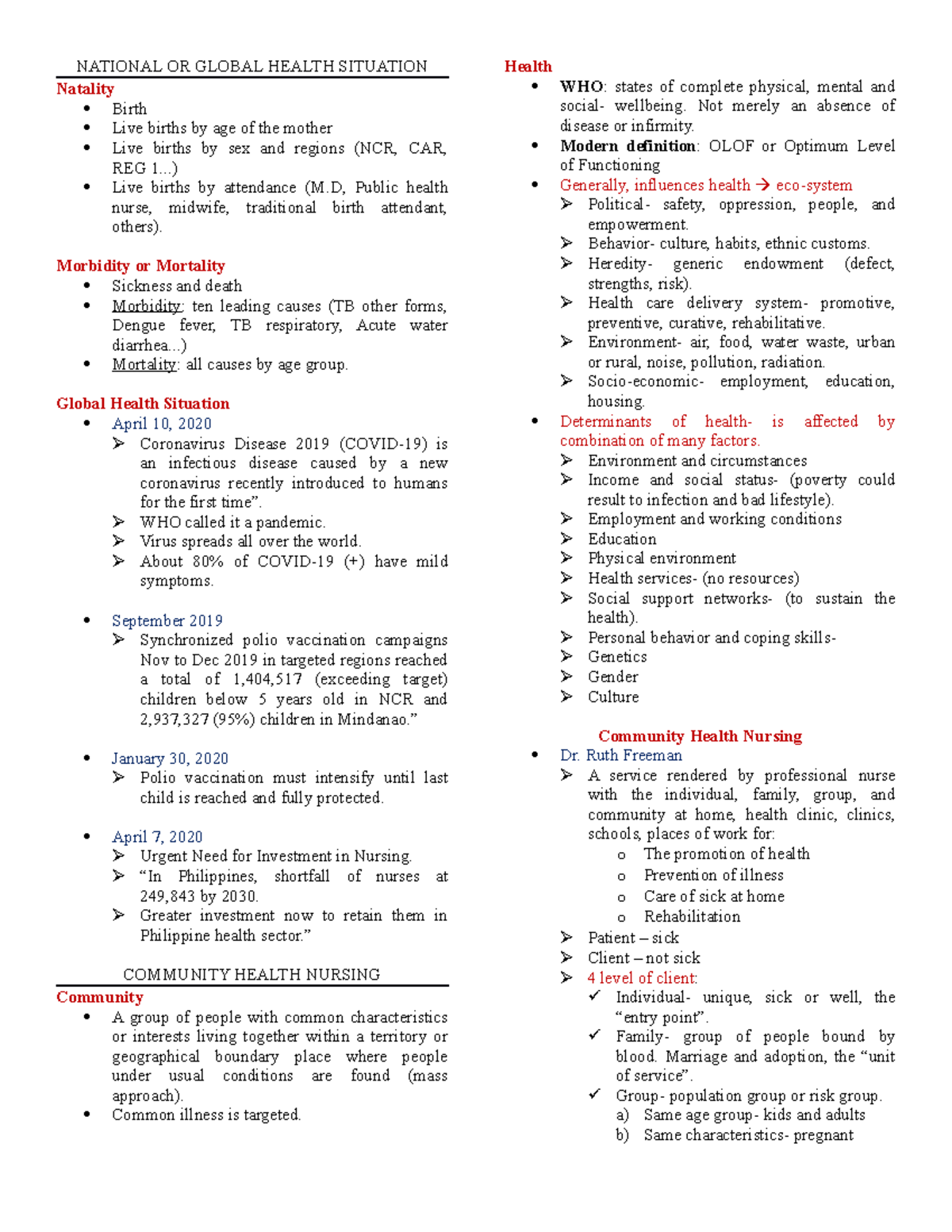 CHN- National OR Global Health Situation - NATIONAL OR GLOBAL HEALTH ...