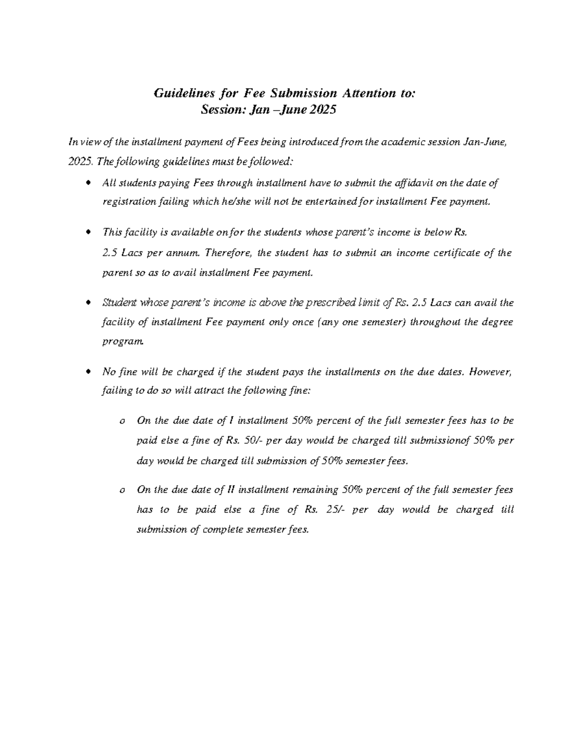 Guidelines for Fee submission session jan-june 2025 - Guidelines for ...
