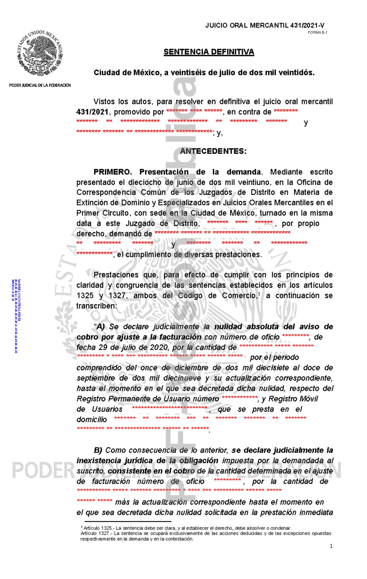 Sentencia Definitiva del Juicio Oral Mercantil 431/2021-V - Studocu