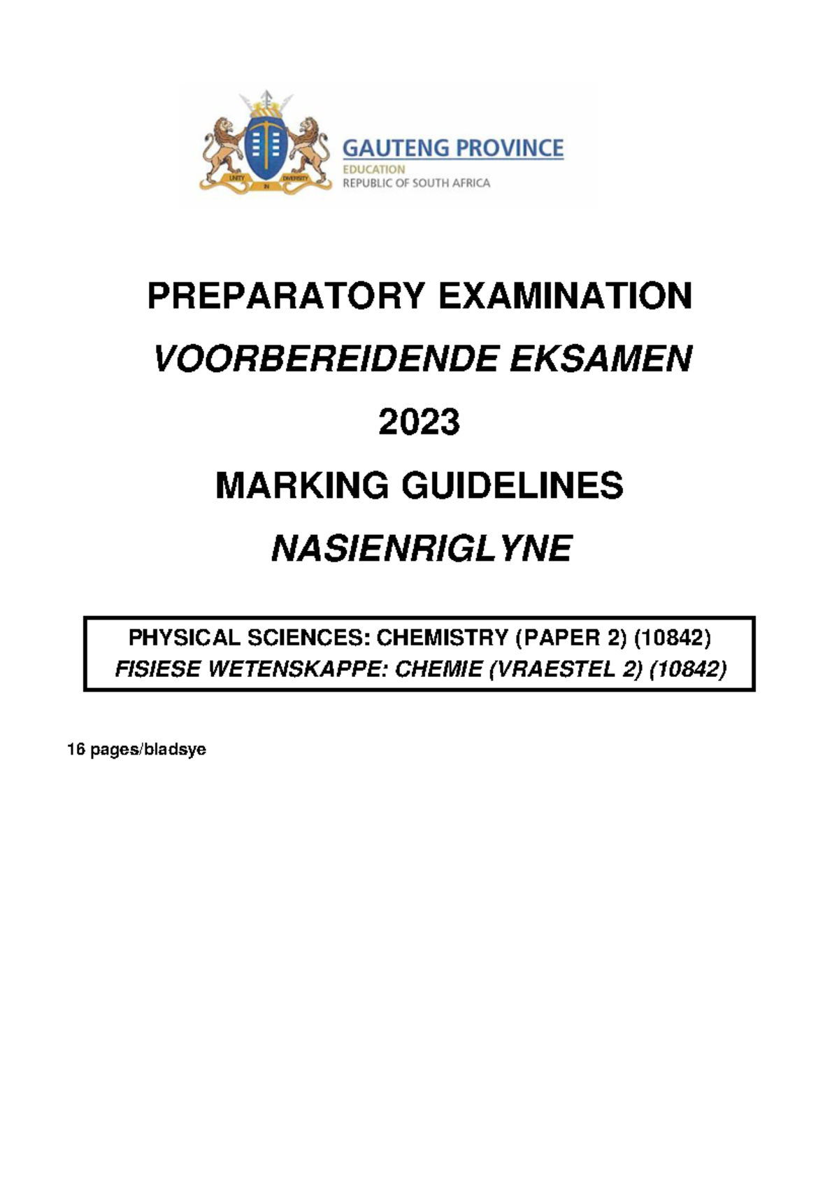 Grade 12 NSC Physical Sciences P2 (10842) Preparatory Exam Marking ...