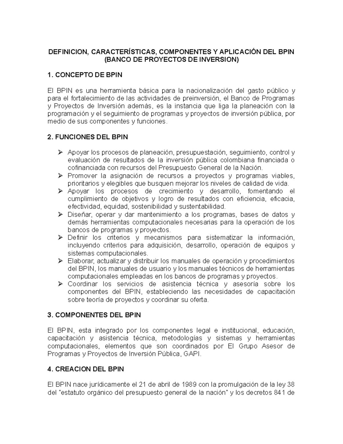 Creación y Funcionamiento del BPIN: Guía para la Inversión Pública ...