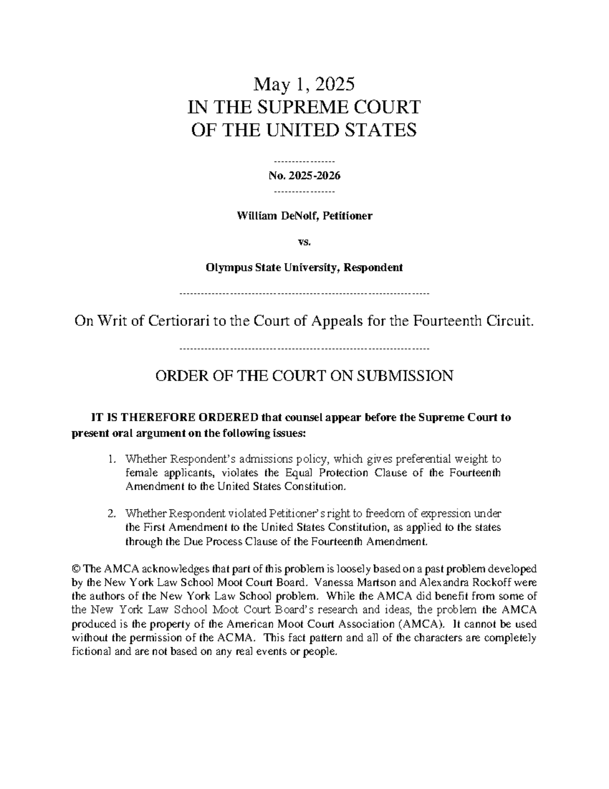 AMCA Case Study: DeNolf vs. Olympus State University - Supreme Court ...